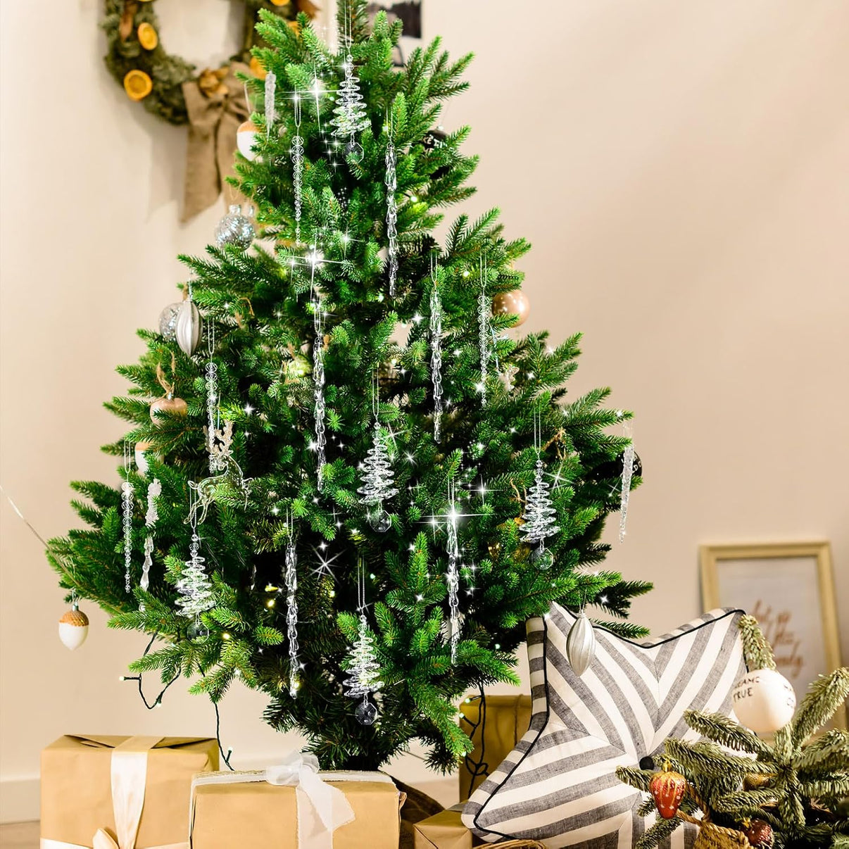 24 Pcs Crystal Icicle Christmas Tree Ornaments(3 Styles Christmas Icic ...